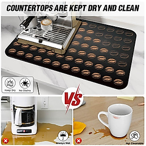 Coffee Mat Coffee Bar Mat Hide Stain Absorbent Drying Mat with Waterproof Rubber Backing Fit Under Coffee Maker Coffee Machine Coffee Pot Espresso Machine Coffee Bar Accessories-Black Marble
