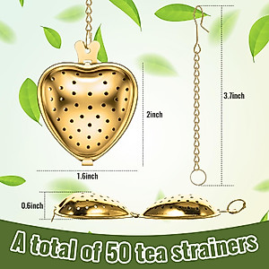 Sumind 50 Pcs Stainless Steel Tea Strainer Ball Infuser Loose Leaf Steeper Interval Diffuser Heart Shape Mesh Filters with Extended Chain Hook for tea party Seasonings Cup Bottle(Gold)