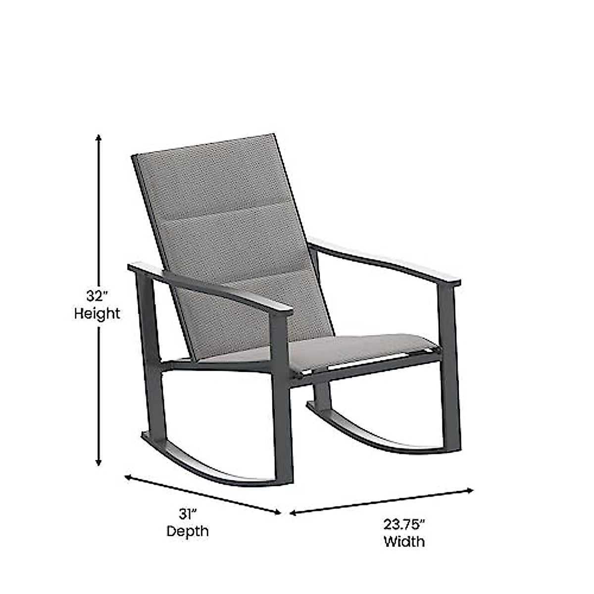 Flash Furniture Brazos Set of 2 Gray Outdoor Rocking Chairs with Flex Comfort Material and Black Metal Frame,Gray/Black