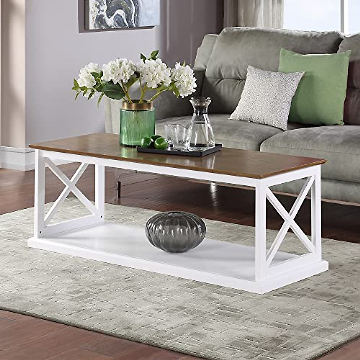 Convenience Concepts Coventry Coffee Table with Shelf, Driftwood/White