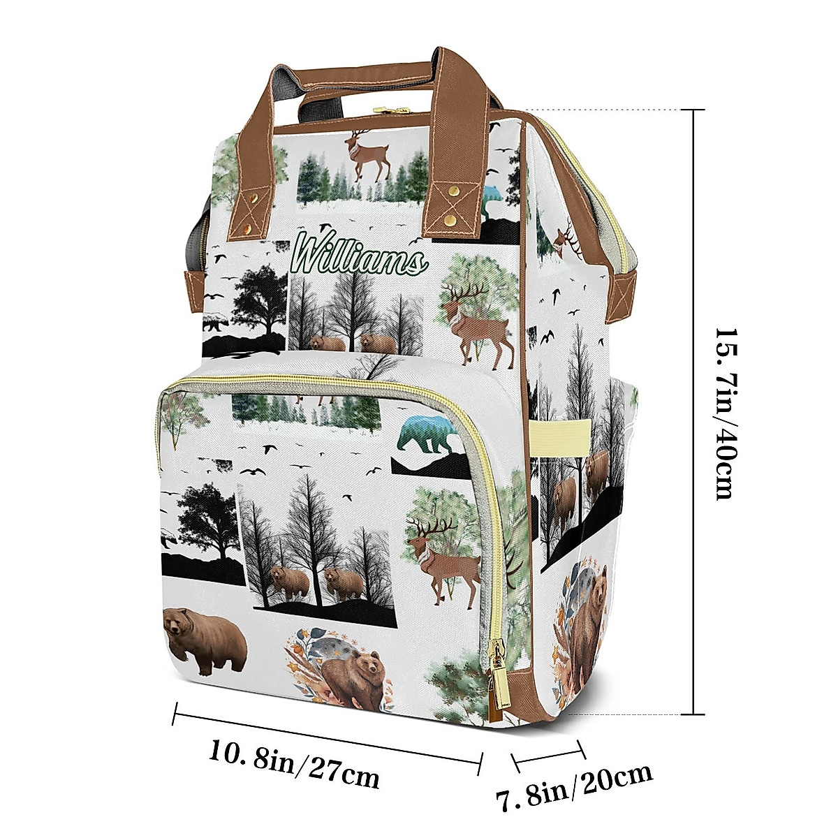 zaaprintblanket Custom Woodland Winter Animals Pine Tree Diaper Bag Backpack with Name Personalized Nappy Baby Bag for Women Mommy Girl Gift