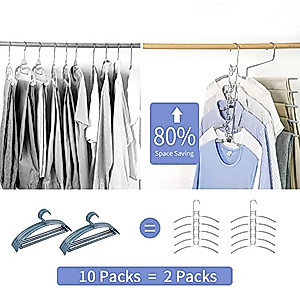 Nature Smile 2 Pack 5 in 1 Anti Slip Multiple Sweater Coat Hangers,Multi Layers Wardrobe Clothes Rack,Heavy Duty Metal Space Saver Shirt Blouse Hanger Closet Storage Organizer,Light Grey Color