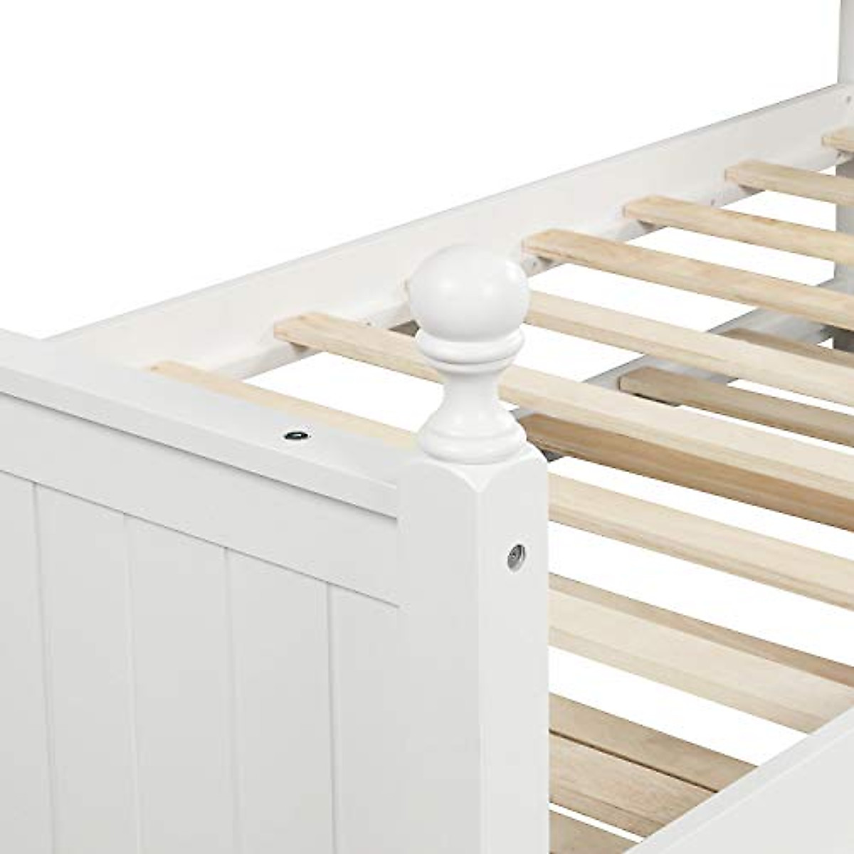 Solid Pine Wood Twin Size Daybed Frame - Used as Sofa or Bed, Ideal for Small Spaces with Trundle - Concise and Modern Appearance - with Square Posts and Wide Boards - Easy to Assemble - White