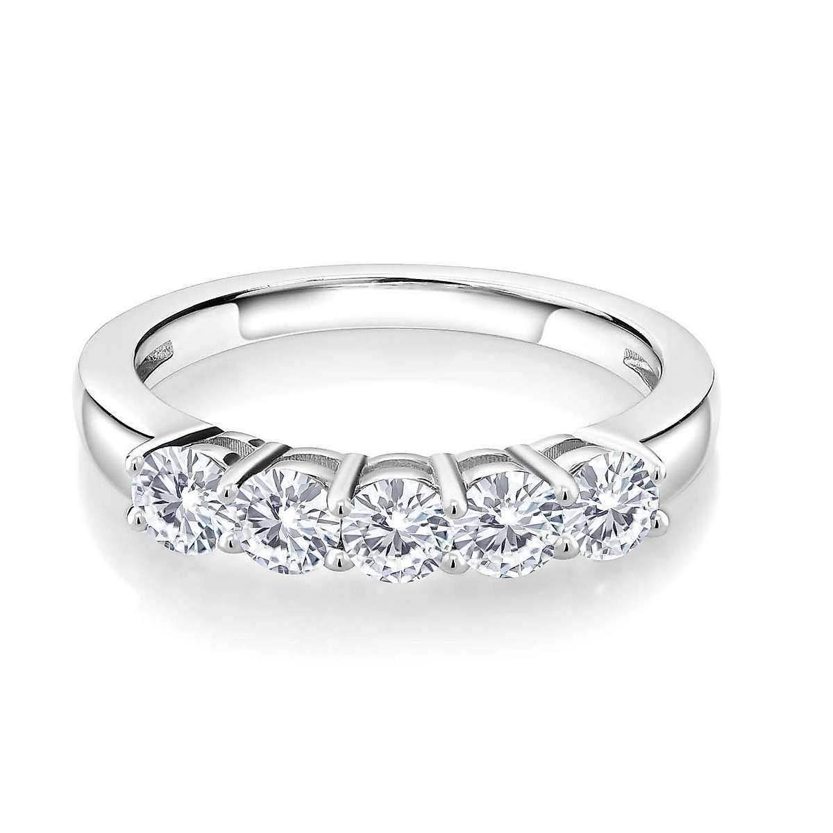 925 Sterling Silver White Moissanite from Charles & Colvard Wedding Band Ring For Women (0.80 Cttw, Round 3.5MM, Gemstone Birthstone, Available In Size 5, 6, 7, 8, 9)