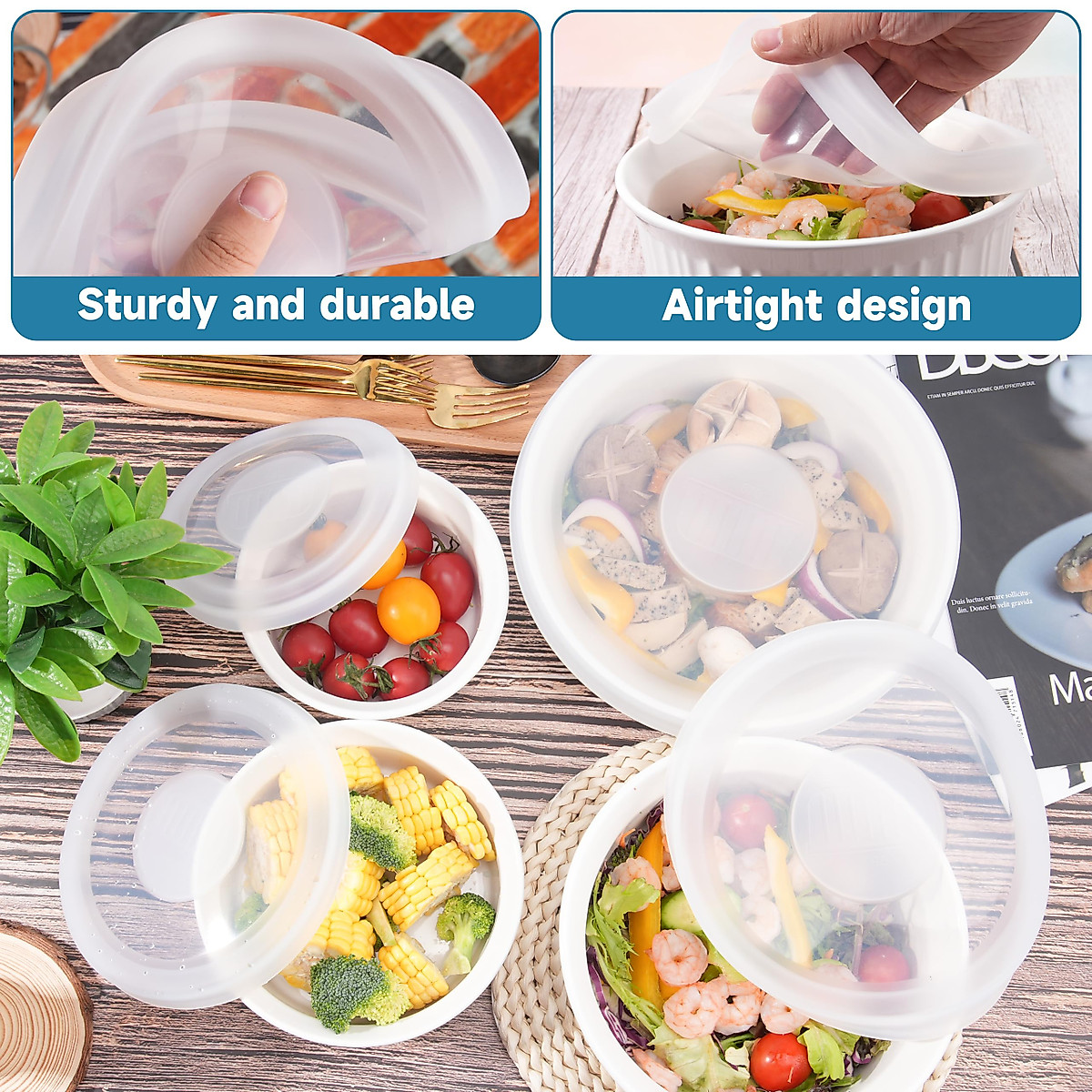 Purekra Silicone Lids for CorningWare 16-Ounce Round Dish, 2 Pack Reusable Covers for CorningWare Baking Dish (Dishes not Included) Dishwasher & Microwave & Freezer Safe