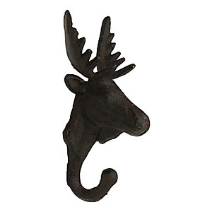 Ebros Gift Pack of 2 Cast Iron Vintage Heirloom Western Rustic Bull Moose Head Wall Hook Hanger Decor Plaque 6.5" H Multi-Purpose Coats Hats Keys Scarves Belts Towels Pet Leashes Hangers Antlers Hook