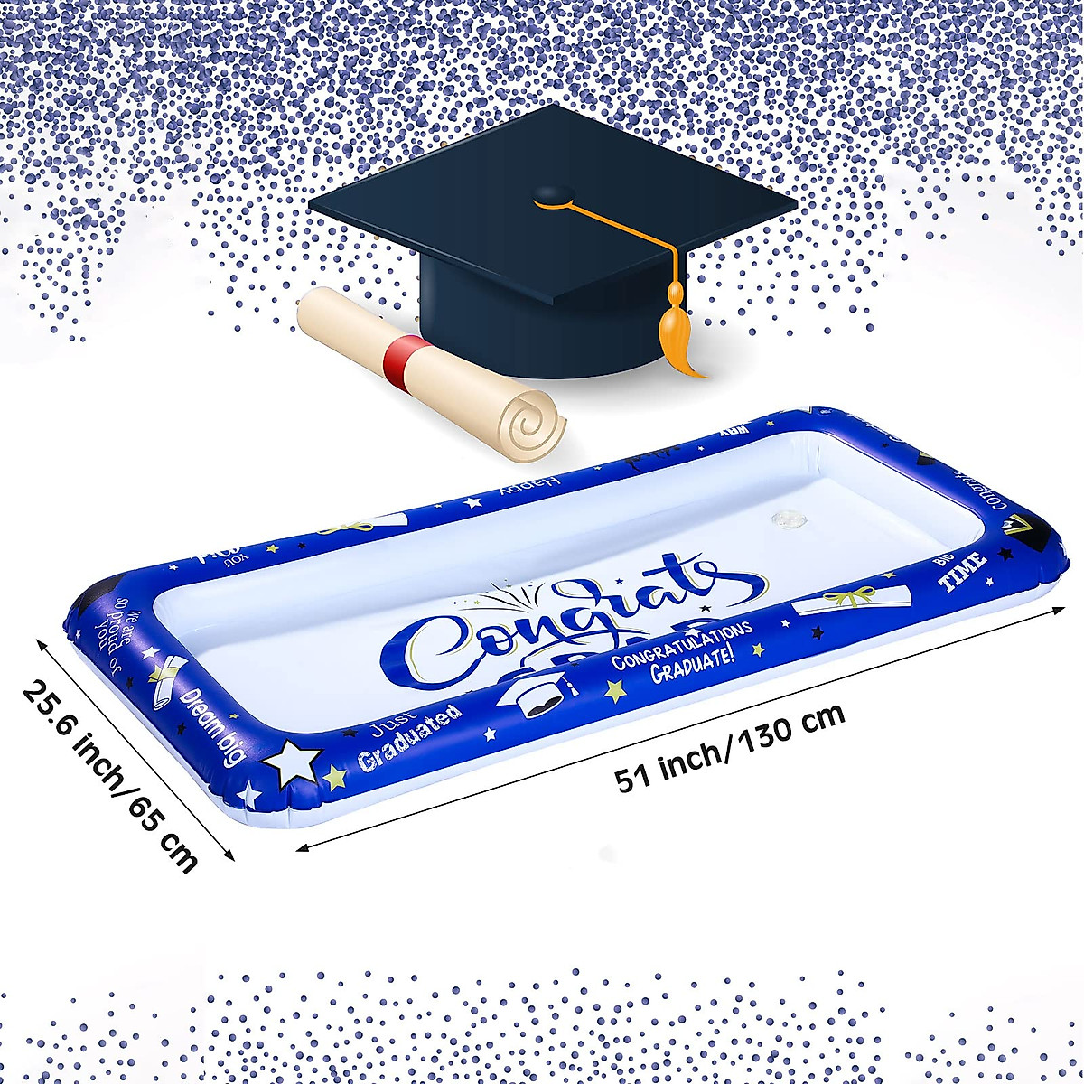 Treela 2 Pack Blue Congrats Graduation Inflatable Cooler, Serving Bar, Ice Chest, BPA Free