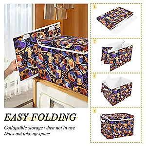 innewgogo Skull Purple Shadow Storage Bins with Lids for Organizing Closet Organizers with Handles Oxford Cloth Storage Cube Box for Books