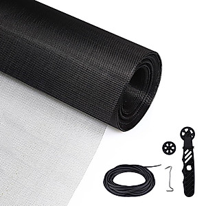 HTVRONT Window Screen Replacement and Screen Repair Kit for Windows or Doors, 48"*118" Window Screen Roll with Rolling Tool/Hook/Spline, Screen Door Repair Kit-Black