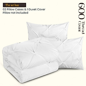 SGI bedding Duvet Cover Oversized Queen Size 600 Thread Count 3 Piece Set - Super Soft Luxury Sateen Weave & Breathable All Season Comforter Cover with Zipper Closure Corner Ties - White Pinch