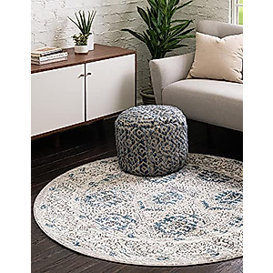 Unique Loom Nyla Collection Area Rug - Princess (Round 7' 0" x 7' 0", Gray/Ivory)