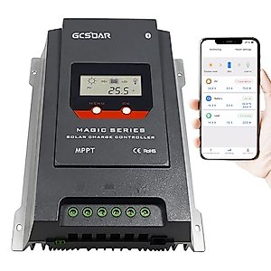 GCSOAR MPPT Charge Controller 40A 12V 24V Auto Max PV 100V LCD Display Built-in Bluetooth Programmable by APP Solar Panel Regulator Common Negative Ground (MPPT 40A + BLE)