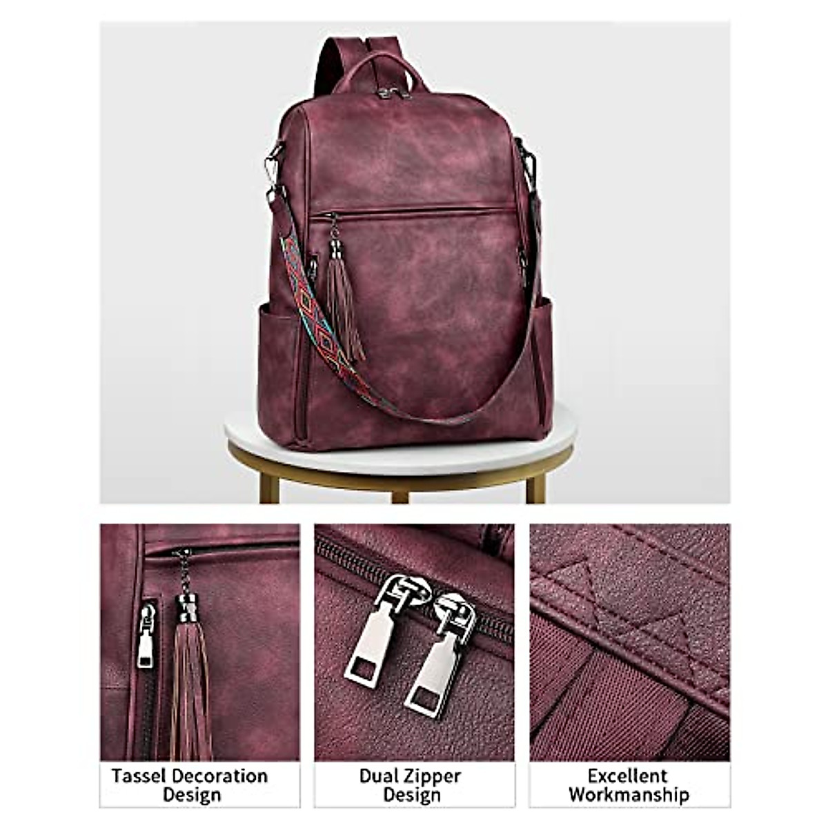 FADEON Laptop Backpack Purse for Women Large Designer PU Leather Laptop Bag, Ladies Computer Shoulder Bags