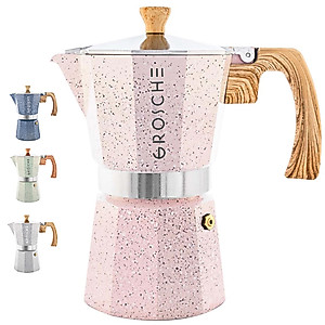 GROSCHE Milano Moka pot, Stovetop Espresso maker, Greca Coffee Maker, Stovetop coffee maker and espresso maker percolator (Pink, 6 cup)