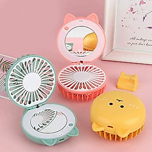 HOUKAI USB Charging Fan Electric silent Makeup Mirror USB Charging Fan Mini Fan Folding Fan for Home (Color : E)