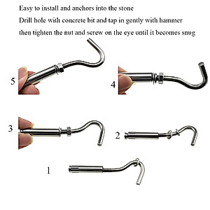 Hahiyo M6 304 Stainless Steel Expansion Hook Bolt Eye Self-Tapping Screws Open Cup Hold Secure Rock Solid Hard to Pull Out Easy Install for Hanging String Lights Ceiling Silver 5pieces
