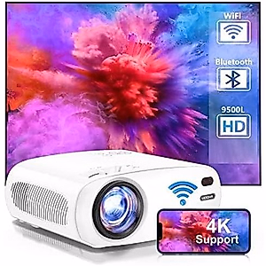WiFi Bluetooth Projector 4K Supported, 10000L Native 1080P Outdoor Movie Projector 300" Display Home LED Video Projector with Keystone&70% Zoom for Phone/PC