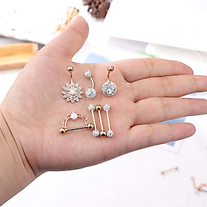 ORAZIO 11 PCS 14G Stainless Steel Nipplerings Nipple Tongue Belly Button Rings CZ Opal Barbell Body Piercing Jewelry