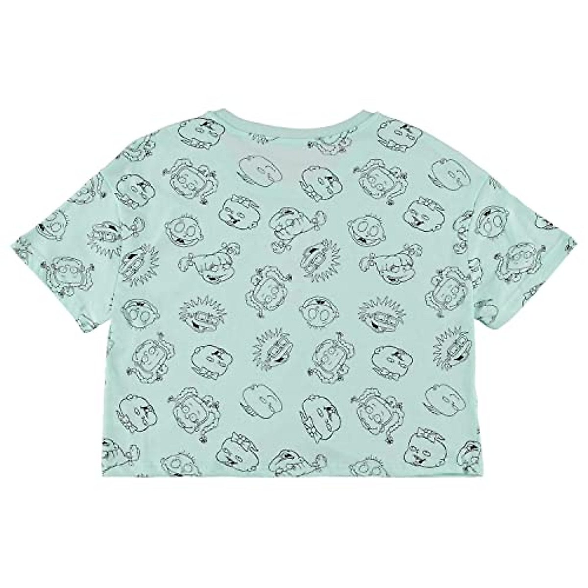 Nickelodeon Ladies 90's Fashion Shirt - Rugrats Angelica and Reptar Allover Crop Top Skimmer Tee (Mint, Small)