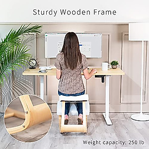 VIVO Wooden Rocking Kneeling Chair, Ergonomic Rocker Stool for Home and Office, Angled Posture Seat, Light Wood Frame & White Cushions, CHAIR-K04RW