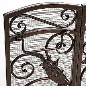 Christopher Knight Home Waterbury Fireplace Screen, Gold Flower On Black