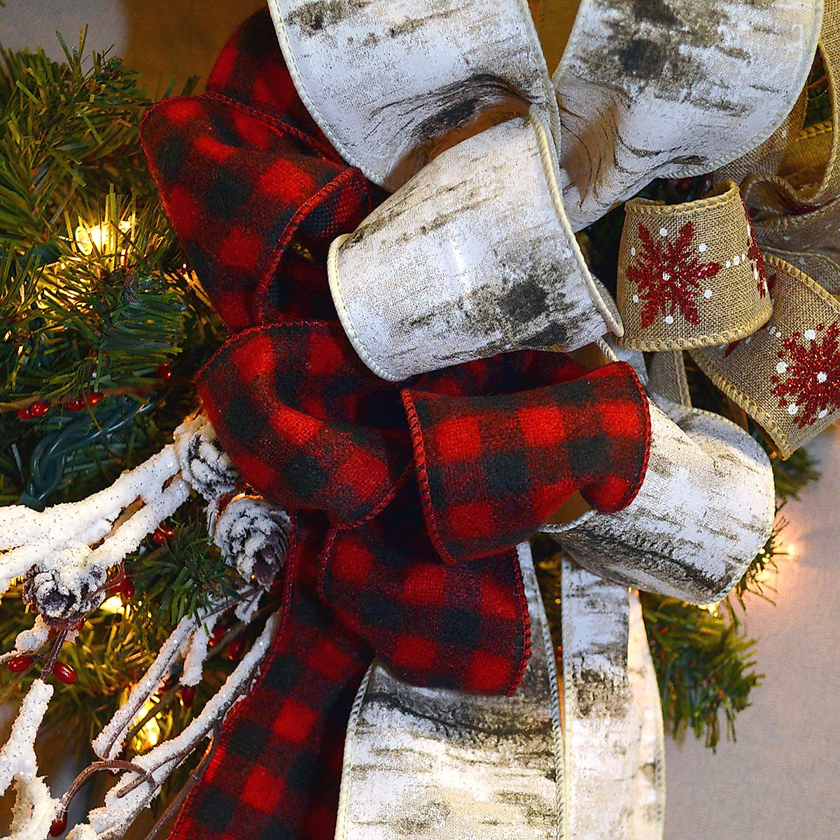 Morex Ribbon Red/Black Wired Flannel Ribbon, Buffalo Red Plaid, 2.5" x 100 Ft