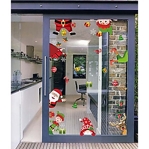 90shine 314PCS Christmas Decorations Window Clings - Xmas Holiday Snowflake Santa Elf Reindeer Gnome Peeking Decals, Winter Wonderland Party Supplies Decor, 12 Sheets