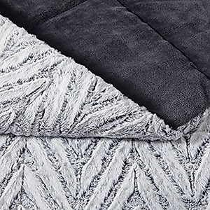 Christian Siriano - Grey Chevron Luxury Faux Fur Filled Throw (60" x 70") - Gift Box Included - Perfect for Gifting Friends & Family