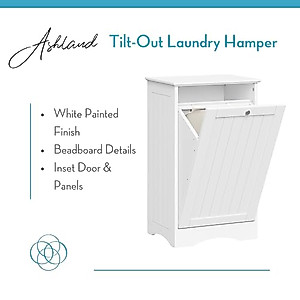 RiverRidge Ashland Tilt Out Laundry Hamper with Beadboard Design - Spacious Top Shelf, Removable Cloth Bag & Silver Knob - White Laundry Cabinet for Towels & Clothes Storage - Laundry Room Cabinets
