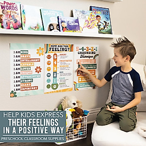 8 Calming Corner Posters For Classroom Must Haves For Teachers - 11x17" Calm Down Corner Supplies, Feelings Chart For Kids Ages 4-8, Toddler Emotions Chart, Retro Classroom Decor