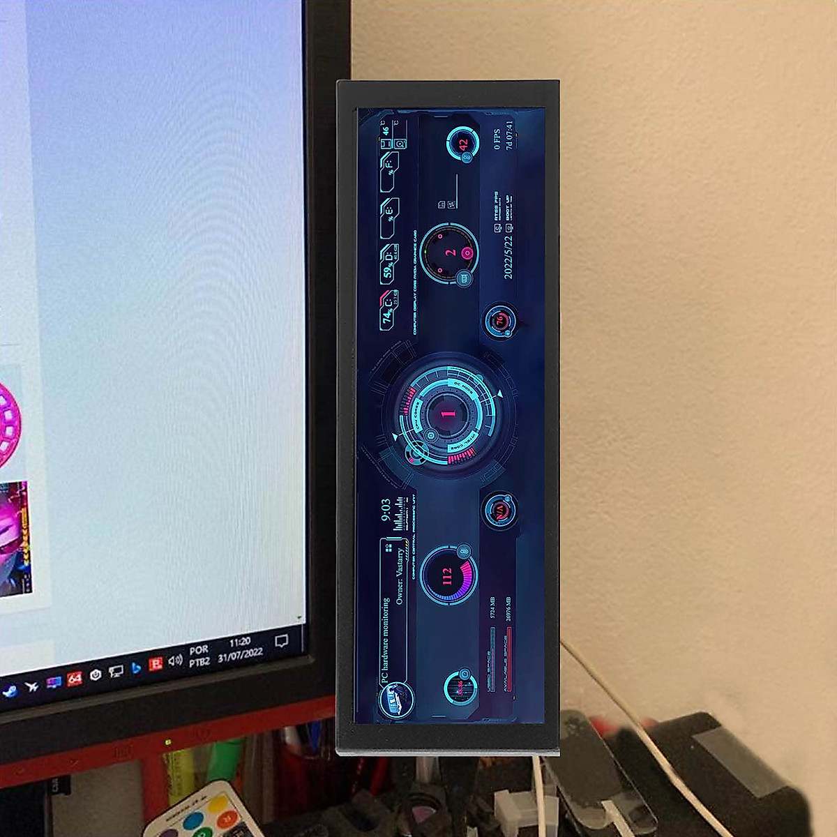 EBTOOLS PC CPU Data Monitor, 7.9 Inch IPS Screen, Customizable Theme Editor, Rotatable, Auto Off, USB Power, Dimmable Computer Temp Monitor, for CPU GPU RAM
