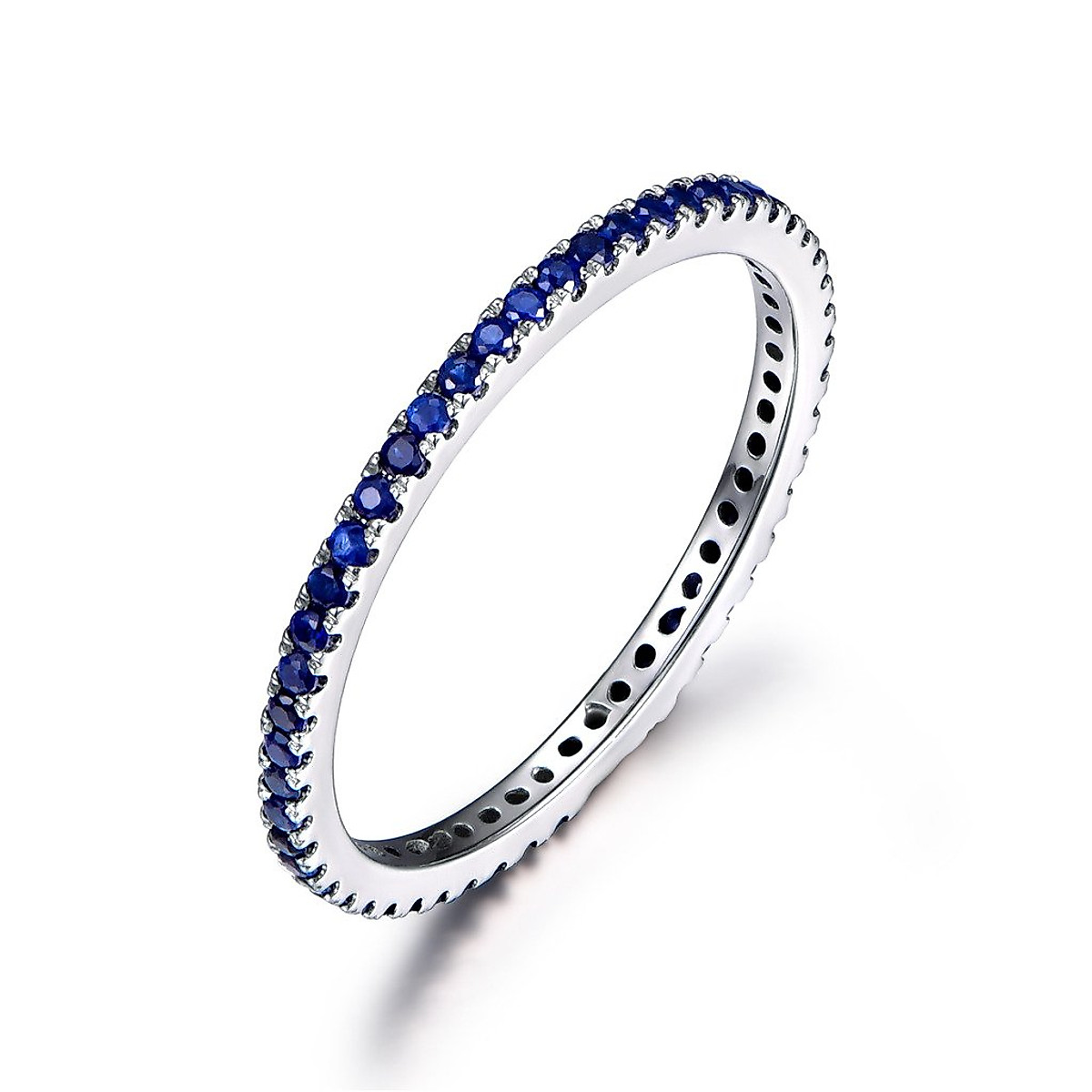 3pcs 14k White Gold Promise Band Set,Natural Blue Sapphire Diamond Art Deco Antique Bridal Rings Sets