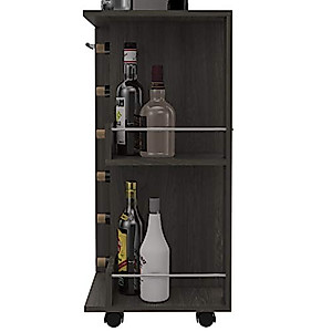 FM FURNITURE Tennessee 32-inch Tall Bar Cart with 1 Cabinet, 6 Cubbies, and 2 Shelves, Carbon Espresso