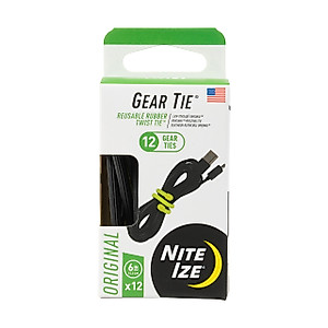 Nite Ize Original Gear Tie - 6-Inch Reusable Rubber Twist Tie - Reusable Gear Ties - Electric Cord Organizers - Twist Ties for Cords - Reusable Zip Ties - Black, 6-Inch, 12 Pack