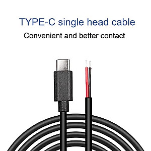 USB Type-C Pigtail Cable Extension Power Cable 22AWG 5V 3A USB-C Plug to 2 Pin Bare Wire Open End Connector for DIY - 1M/3.2FT 5PCS (Type C Male)
