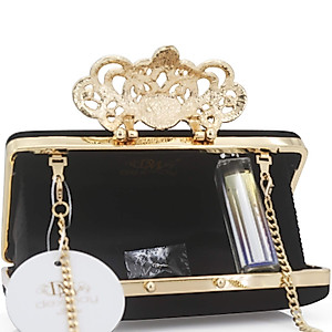 Dexmay Velvet Clutch with Rhinestone Crystal Crown Clasp Evening Bag for Formal Party Black Medium