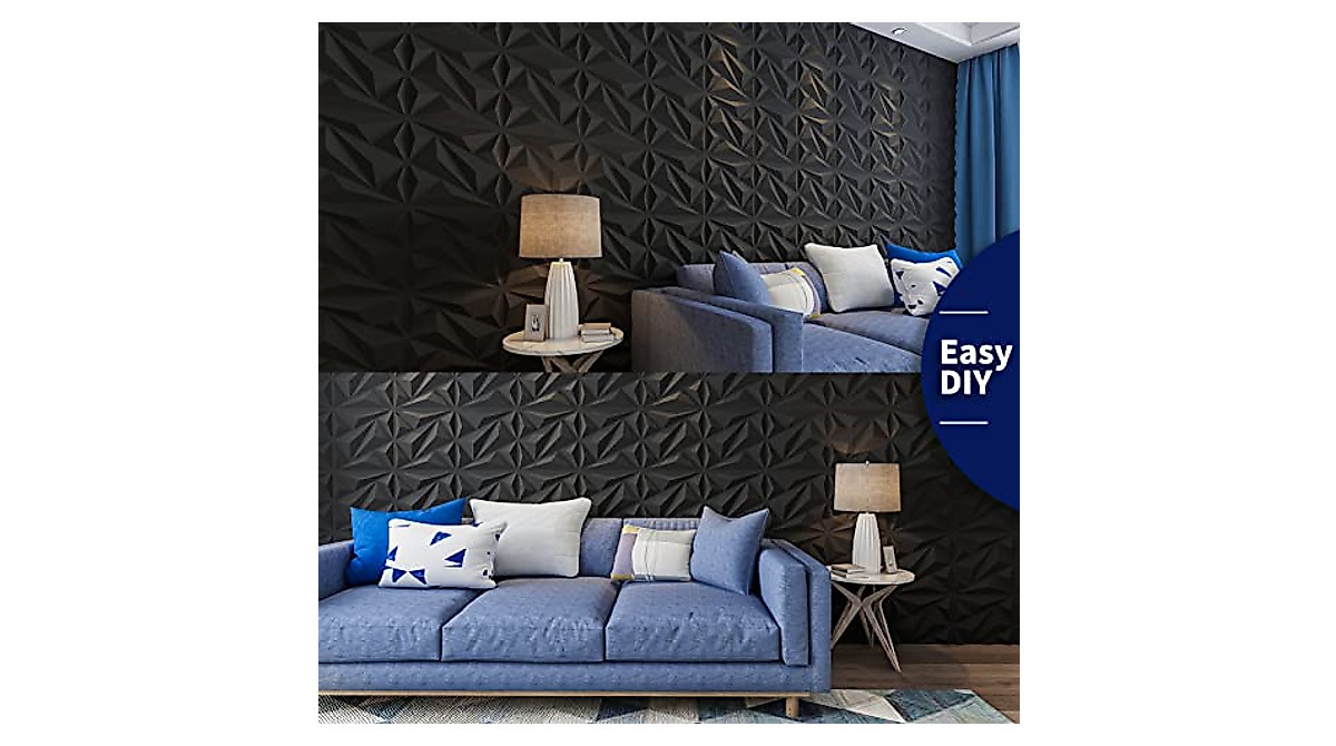 Black 3D Diamond PVC Wall Panels | DIY Home Decor 32 Sq.Ft.