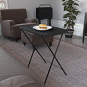 COSCO 5-Piece Folding Vinyl Top TV Tray, Black with Storage Rack, Multi-Purpose, for Snacks, Portable Workspace, & Easy to Store Activity Table Set, 1-Pack