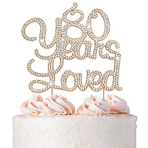 80 Cake Topper - Premium Rose Gold Metal - 80 Years Loved - 80th Birthday Party Sparkly Rhinestone Decoration Makes a Great Centerpiece - Now Protected in a Box