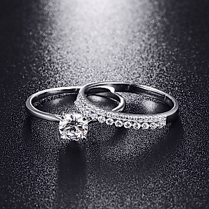 AVECON 1.2ct 925 Sterling Silver Bridal Ring Sets Round Cut CZ Engagement Rings promise rings for her wedding bands for Women Size 6.5