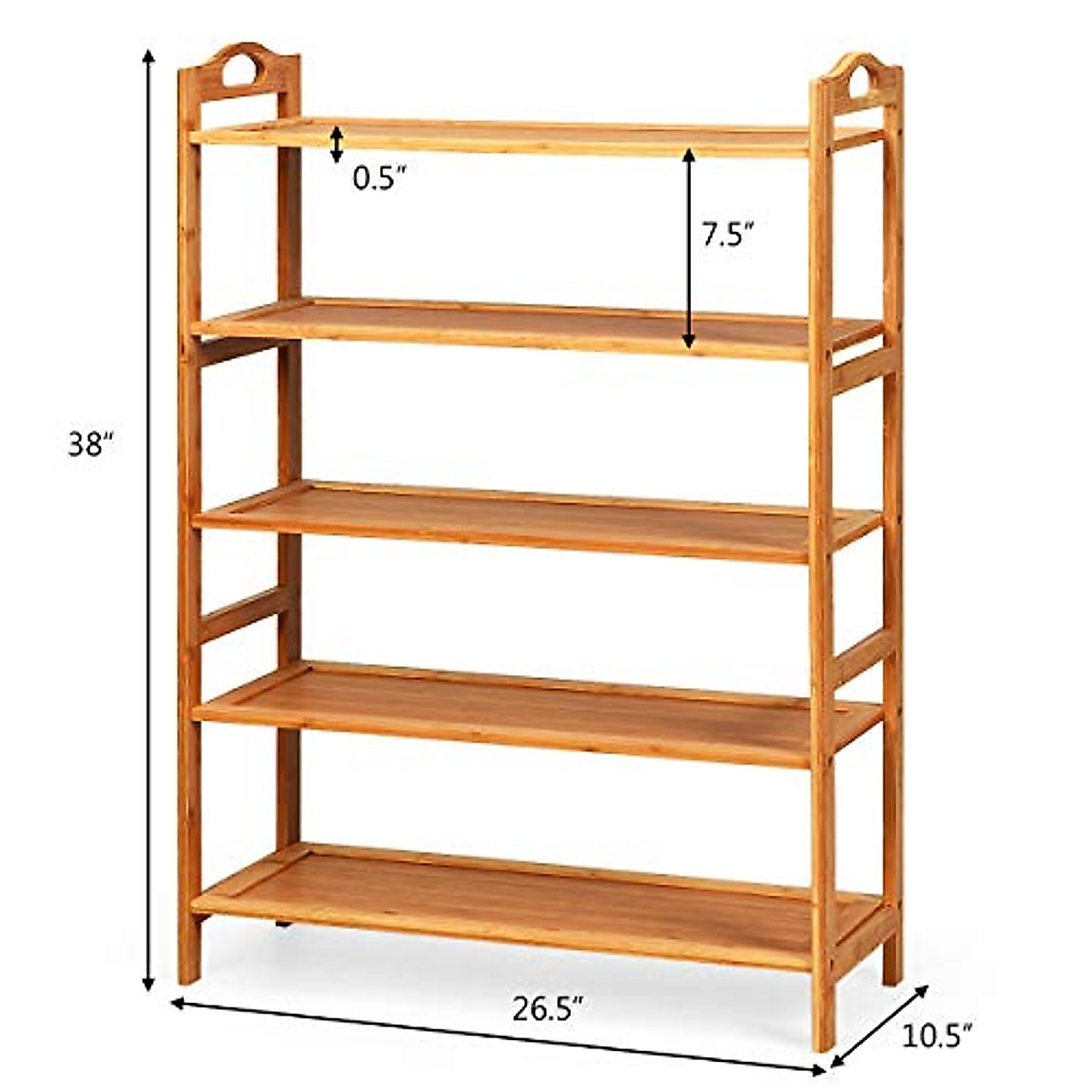 Giantex Bamboo Shoe Rack 5 Tier, Freestanding Shoe Rack with Two Rounded Handle for 15 Pairs, Entryway Standing Shoe Storage Organizer for Kitchen, Living Room, Entryway (5-Tier)