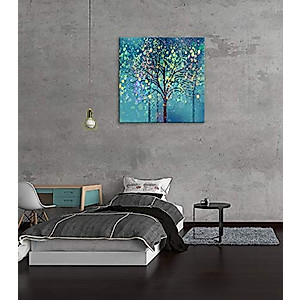 Teal Tree Wall Art Decor Tree of Life Modern Abstract Canvas Painting Prints Pictures Artwork Home Decor for Kitchen Living Room Dining Room