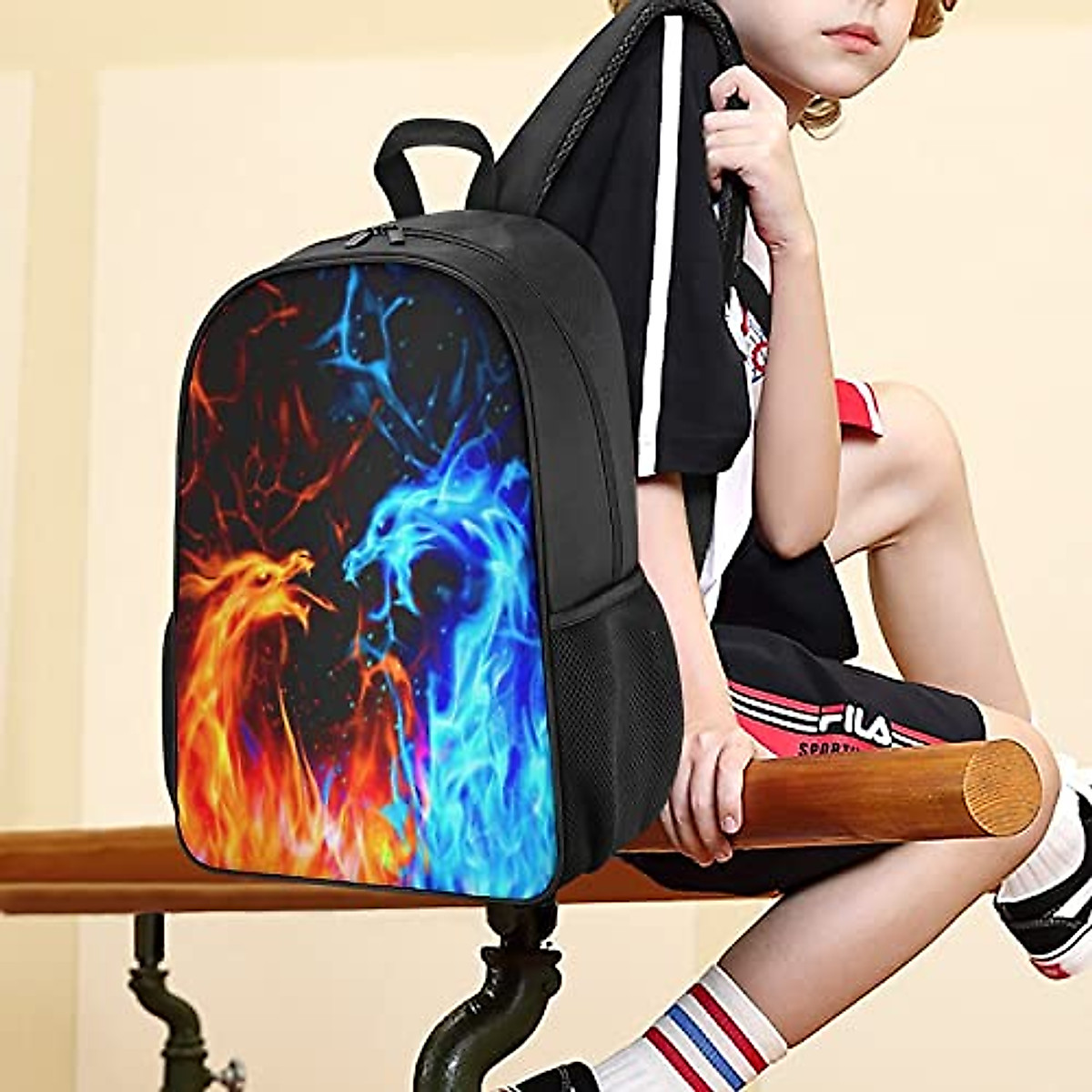 LEOPOM Fire Dragon Laptop Backpack Lightweight Large School Flame Bookbags - 17 inch