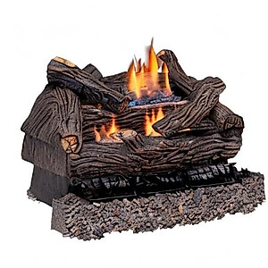 Duluth Forge DLS-18R-2 Dual Fuel Ventless Fireplace Logs Set with Remote Control, Use with Natural Gas or Liquid Propane, 30000 BTU, Heats up to 1000 Sq. Ft, Stacked Red Oak, 18 Inches