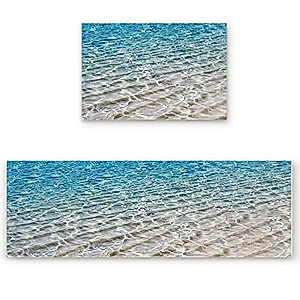Big buy store Kitchen Rug Sets 2 Piece Beach Theme Non Slip Anti Fatigue Floor Mats Clear Sea Sand Ocean Comfort Soft Absorb Cushioned Standing Doormat Runner Rugs (19.7x31.5+19.7x47.2 inch)