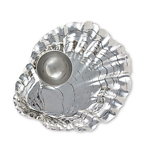 Arthur Court Aluminum Metal Oyster Chip Bowl with Pearl Dip Bowl - Formal and Everyday Coastal décor 15 inch x 13.5 inch