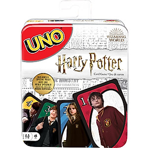 Mattel Games UNO Harry Potter Card Game in Storage Tin for Kids, Adults & Game Night, Collectible Deck Based on Popular Series for 2 to 10 Players