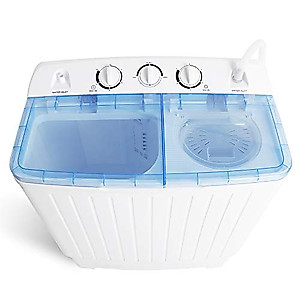 SUPER DEAL 2IN1 Portable Washing Machine 17.6lbs Mini Twin Tub Compact Laundry Washer Spinner Cycle Combo for Apartment, Camping, Dorms and RV, Timer Control, Gravity Drain and Inlet Water Hose