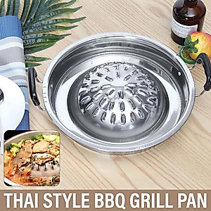 RSBFER Korean BBQ Grill Pan, Aluminum Stovetop Round Barbecue Grill Plate, Basket Steamer Cookware Kitchen Cooking Tools,35cm