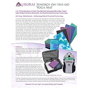 Aurorae Synergy Foldable On-the-Go Travel Yoga,Gym/Exercise Mat for Yogis on the Move with Integrated Microfiber Towel and Anti-Slip Patented 2-in-1 Technology. No Odor and No Bunching Amethyst